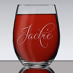 The Wedding Party Store, Personalized 15oz Stemless Wine Glass - Custom Engraved with Any Name and Initial
