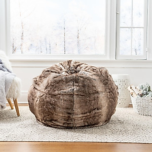 Christopher Knight Home HEAVY METAL Meridian Bean Bag Plush Faux Fur Chair | Comfortable and Fun Beanbag for The Whole Family| Non-Spill Memory Foam Filling (Ash White)