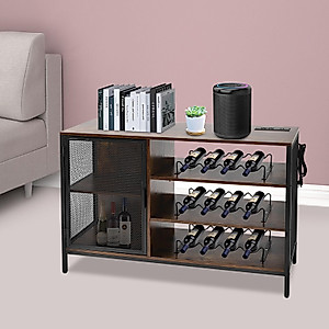 DDBESSIC Wine Bar Cabinet, Retro Wine Bar Rack Cabinet with 3 Detachable Wine Racks Industrial Coffee Bar Cabinet for Liquor and Glasses Buffet Cabinet