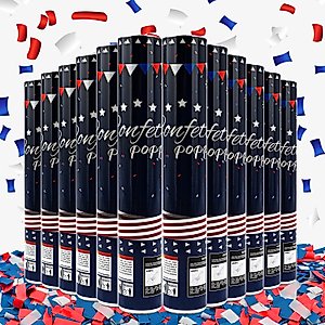 12Pack Confetti Cannon 4th of July Patriotic Confetti Poppers for July 4th Decor Party Poppers Biodegradable Red White Blue Independence Day Confetti Party Shooter for Celebration Party Decorations