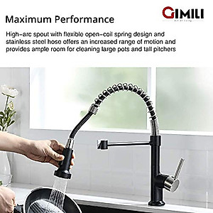 GIMILI Spring Kitchen Sink Faucet with Soap Dispenser Matte Black&Brushed Nickel