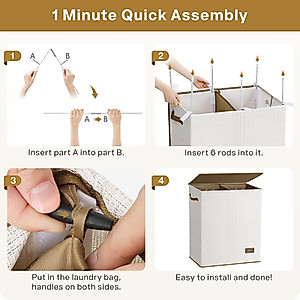 SOLEDI Double Laundry Hamper with Lid 34 Gal (130L) Water-resistant, High-tenacity Material Collapsible Laundry Basket with 2 Removable Liner Bags - Large laundry hamper 2 Section