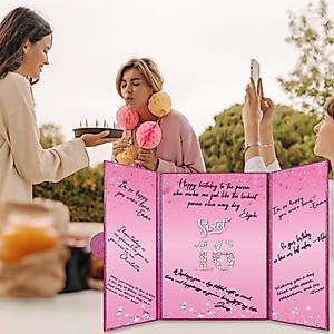 Crenics Sweet 16 Birthday Decorations, Creative Hot Pink 16th Birthday Guest Book Alternative, Large 16th Birthday Signature Book 12" x 18", Great 16 Years Old Birthday Gifts for Girls