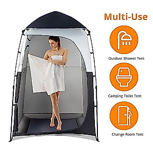 VINGLI 6.8FT Shower Tent, Large Instant Pop Up Shelter with Mesh Floor & Carrying Bag, Privacy Changing Room Tent for Toilet, Camping, Dressing, Lightweight & Sturdy, Easy Set Up (Black)