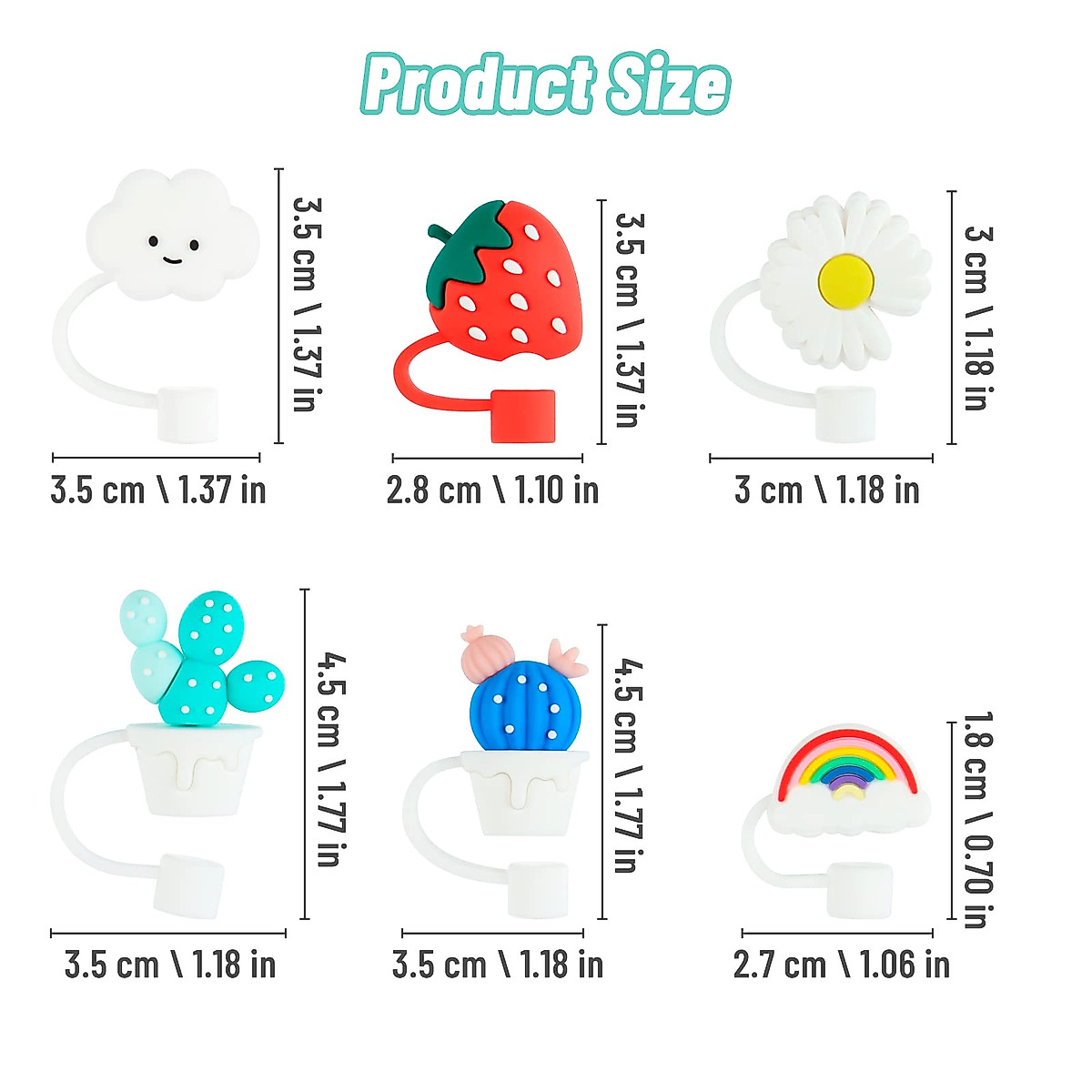 12 Pcs Silicone Straw Plug Reusable Straw Cover Cap Cute Cartoon Straw Tips Seal Splash Proof Straw Protector Caps Dust-proof Cup Straw Accessories for 6-8mm Straws