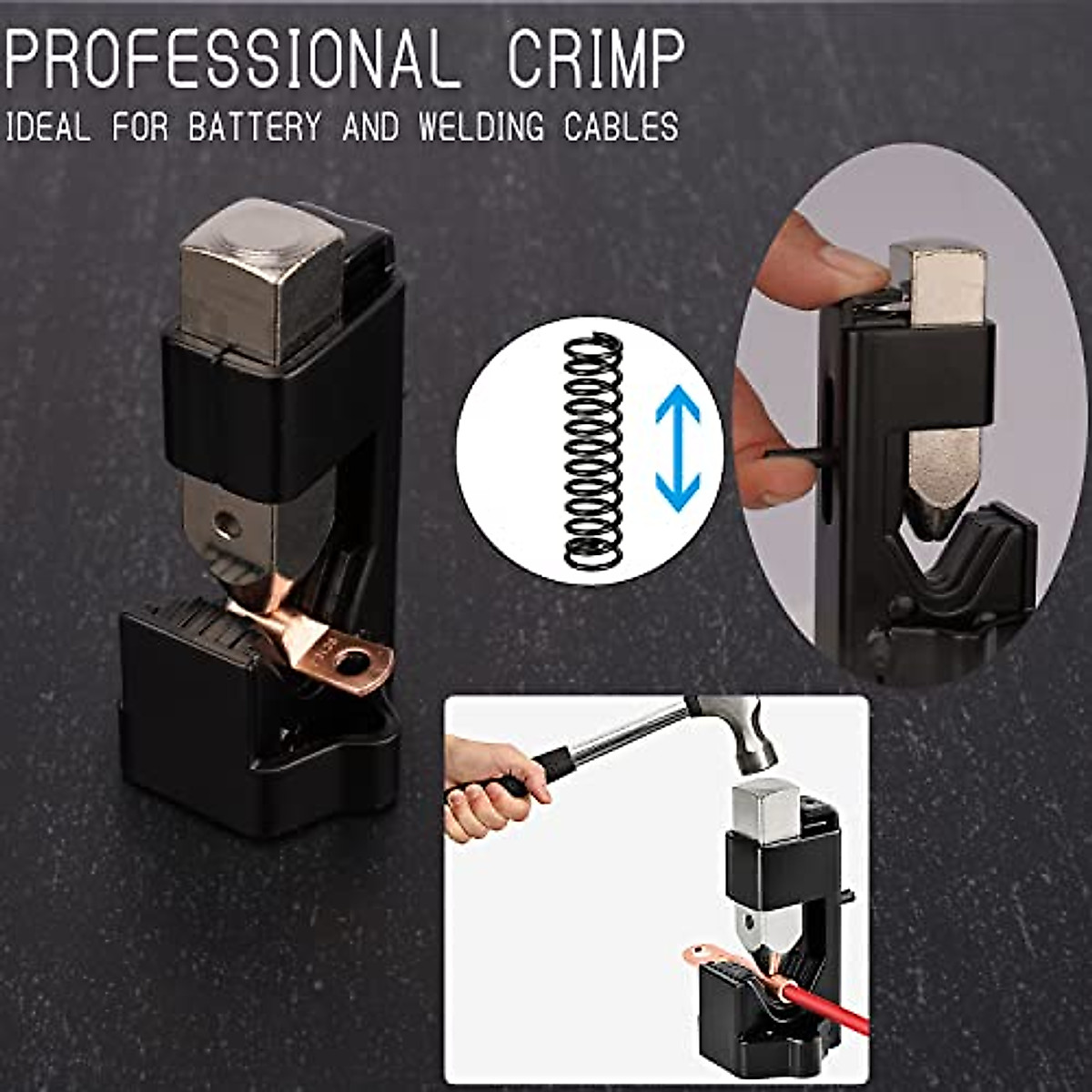Hammer Lug Crimper Tool for Welding Cables Wire Terminal Crimp 16 AWG to 4/0 Wire Gauge,12PCS AWG 6 8 10 12(5/16" 1/4") Wire Copper Lugs,24PCS 3:1 Dual Wall Adhesive Heat Shrink Tubing