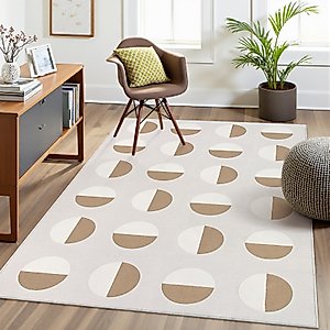 Lahome Modern Geometric Washable Area Rugs 5x7, Woven Thin Living Room Rug Super Soft Area Rug for Bedroom Aesthetic, Cotton Reversible Throw Rug for Dining Room Nursery Dorm(5'x7', Khaki/White)
