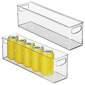 mDesign Plastic Kitchen Organizer - Storage Holder Bin with Handles for Pantry, Cupboard, Cabinet, Fridge/Freezer, Shelves, and Counter - Holds Canned Food, Snacks - Ligne Collection - 2 Pack - Clear