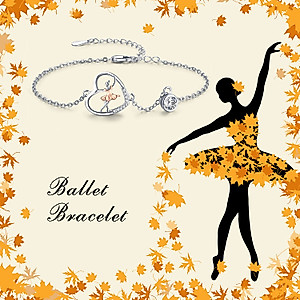 Palpitate Ballerina Bracelet for Women 925 Sterling Silver Heart Bracelet Ballerina Dancer Gymnasts Ballet Dance Jewelry Gifts Adjustable Chain