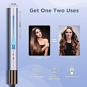 IG INGLAM Titanium Flat Iron Hair Straightener, Curling Iron 1 Inch, Infrared Negative Ionic Hair Iron Straightener 11 Adjust Temp 250°F to 450°F, Shiny Hair Dual Voltage 110-240V, Gift, Rose Gold