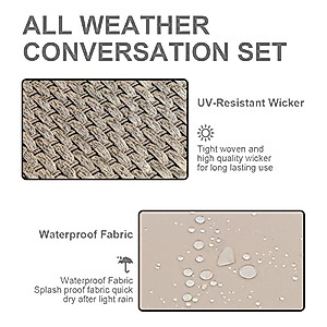 Aug-guan 5-Piece Patio Furniture Set Outdoor Segmented Sofa Handwoven Vine Cord Patio Dialogue Set with Cushion and Glass Table Suitable for Courtyard, （gray5）