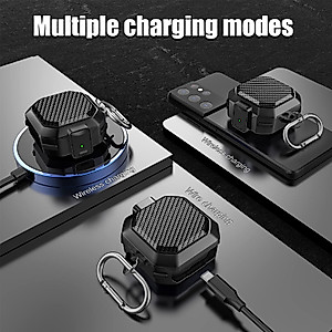 Lopnord for Galaxy Buds 2 Pro Case/Galaxy Buds Pro Case/Galaxy Buds 2 Case/Galaxy Buds Live Case with Lock, Carbon Fiber Shockproof Cover for Galaxy Buds Pro Case Samsung Earbuds with Keychain