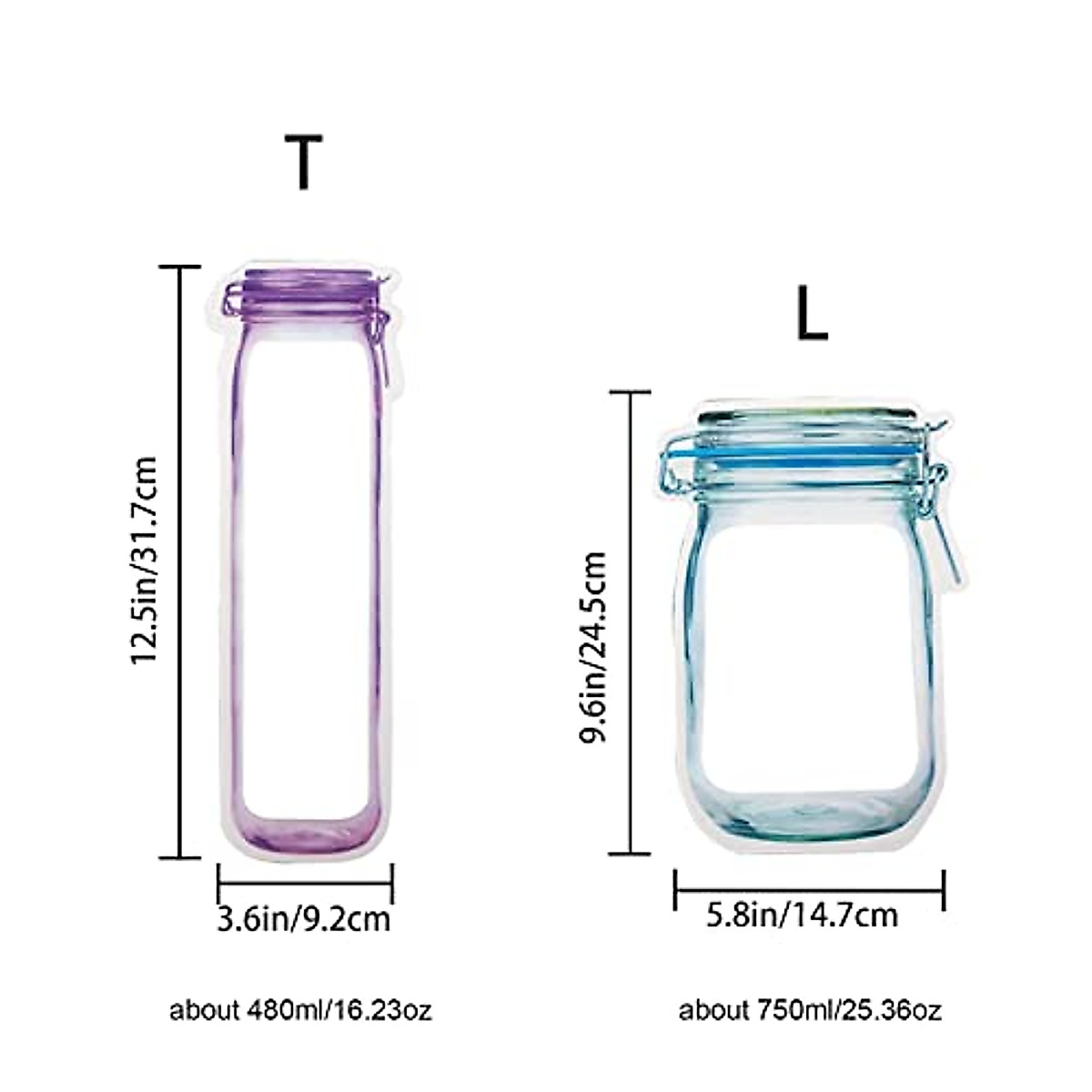 40 Pcs Mason Jar Zipper Bags Resuable Snack Bags Portable Food Storage Snack Zipper Bags Zipper Sealed Bags for Kitchen Travel Camping Picnic Organizer (8S 12M 14L 6T)