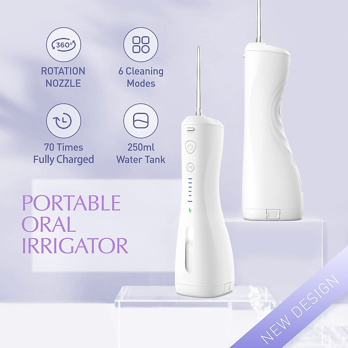 Power Water Flosser for Deeply Teeth Cleaning, Durable Battery 6 Modes & 5 Jet Tips Cordless Dental Oral Irrigator, Electric Rechargeable IPX7 Water Floss Cleaner Pick for Tooth/Gums/Oral/Braces Care