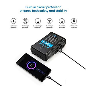 REYTRIC 95Wh(6600mAh) V Mount/V-Lock Battery with D-tap Output Charger and D-Tap Cable Compatible Video Camera Camcorder Broadcast LED Light Replacement Brick for DSLR