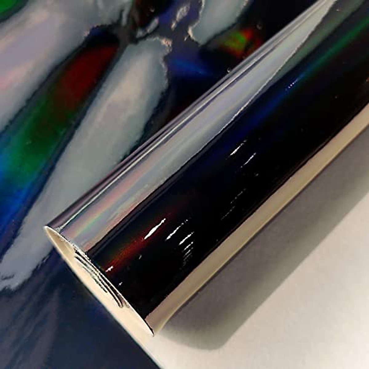 11.8"x53" Holographic Faux Leather Fabric, Mirror Reflective Vinyl for DIY Hair Bows Bags Sewing Crafts (Black)