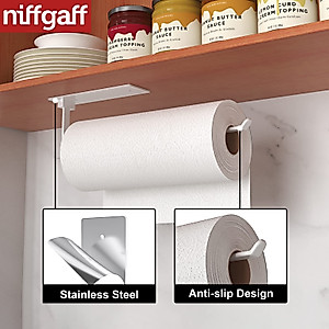 White Kitchen Roll Holder, Stainless Steel Paper Towel Holder for Kitchen, Self-Adhesive Kitchen Roll Holder Under Cabinet, Wall Mount Plastic Wrap Holder and Towel Rack