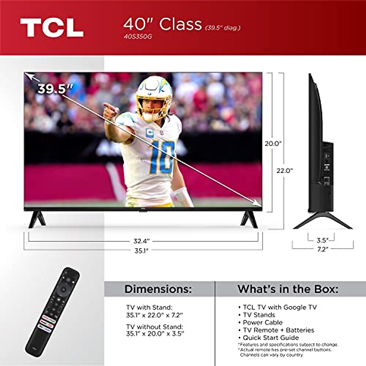 TCL 40-Inch Class S3 1080p LED Smart TV with Google TV (40S350G, 2023 Model), Google Assistant Built-in with Voice Remote, Compatible with Alexa, Streaming FHD Television