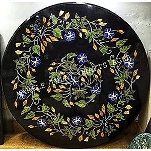 Black Marble Inlay Coffee Table 39" Round Center Table, patio table, Hallway Center Table, Centre Piece, Piece of Conversation