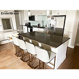 Erste!Bravo Creamy White Counter Height Bar Stools Set of 4 for Kitchen Counter 24 Inch Modern Gold Barstools with Back Faux Leather Upholstered Farmhouse Bar Chairs Island Stools, Creamy White+Gold