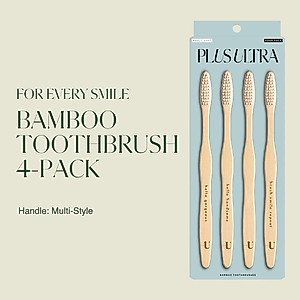 Plus Ultra Bamboo Toothbrush - BPA Free Soft Bristle Toothbrush - Dentist-Approved All-Natural Toothbrush - 4 Pack