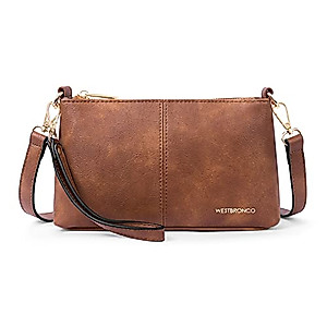 WESTBRONCO Small Crossbody Bag for Women Vegan Leather Wallet Purses Satchel Shoulder Bags Wristlet Clutch Handbags Brown