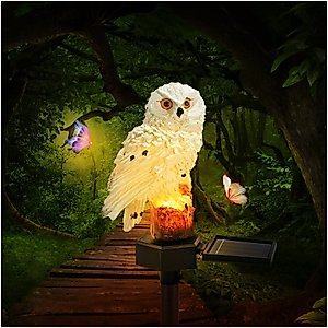 MXJIAELE Owl Solar Lights Garden for Home Decorations Owls Night Lights for Outdoor Garden Yard White Owls LED Light Stake Garden Decor (White
