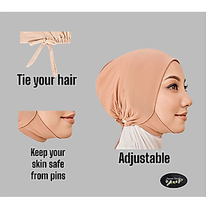 Solid color 3- pack full cover inner hijab cap. Under scarf cap for Muslim women. Coffee, black and blue color inner hijab cap…