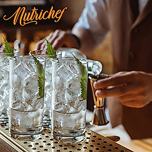 NutriChef 14.2oz Highball Drinking Glasses - Set of 2 Heavy Base Tall Tumbler Clear Glassware for Water, Wine, Beer, Liquor, Gin, Cocktail, Whiskey, Juice, Iced Coffee, Mixed Drinks, Dishwasher Safe