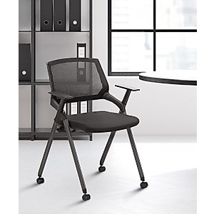CLATINA Mesh Guest Reception Stack Chairs with Caster Wheels and Arms for Office School Church Conference Waiting Room Black