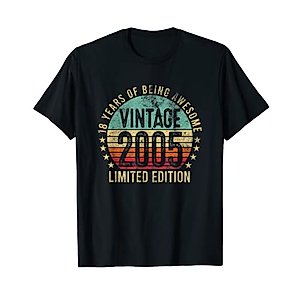 18 Year Old Gifts Men Women Vintage 2005 18th Birthday Retro T-Shirt