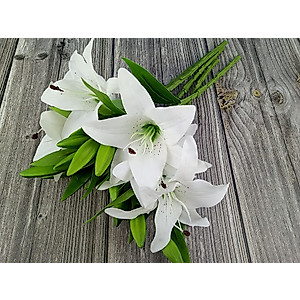 5 Bouquets Artificial Lily Flowers - Lily Fake Flower Suitable for Wedding Party Home Garden Dining Table Shop Decoration Photography Props (White)