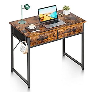 ODK 32 Inch Small Desk with Fabric Drawers, Vanity Desk with Storage, Home Office Desk for Small Spaces and Bedroom, Modern Work Writing Study Table, Vintage