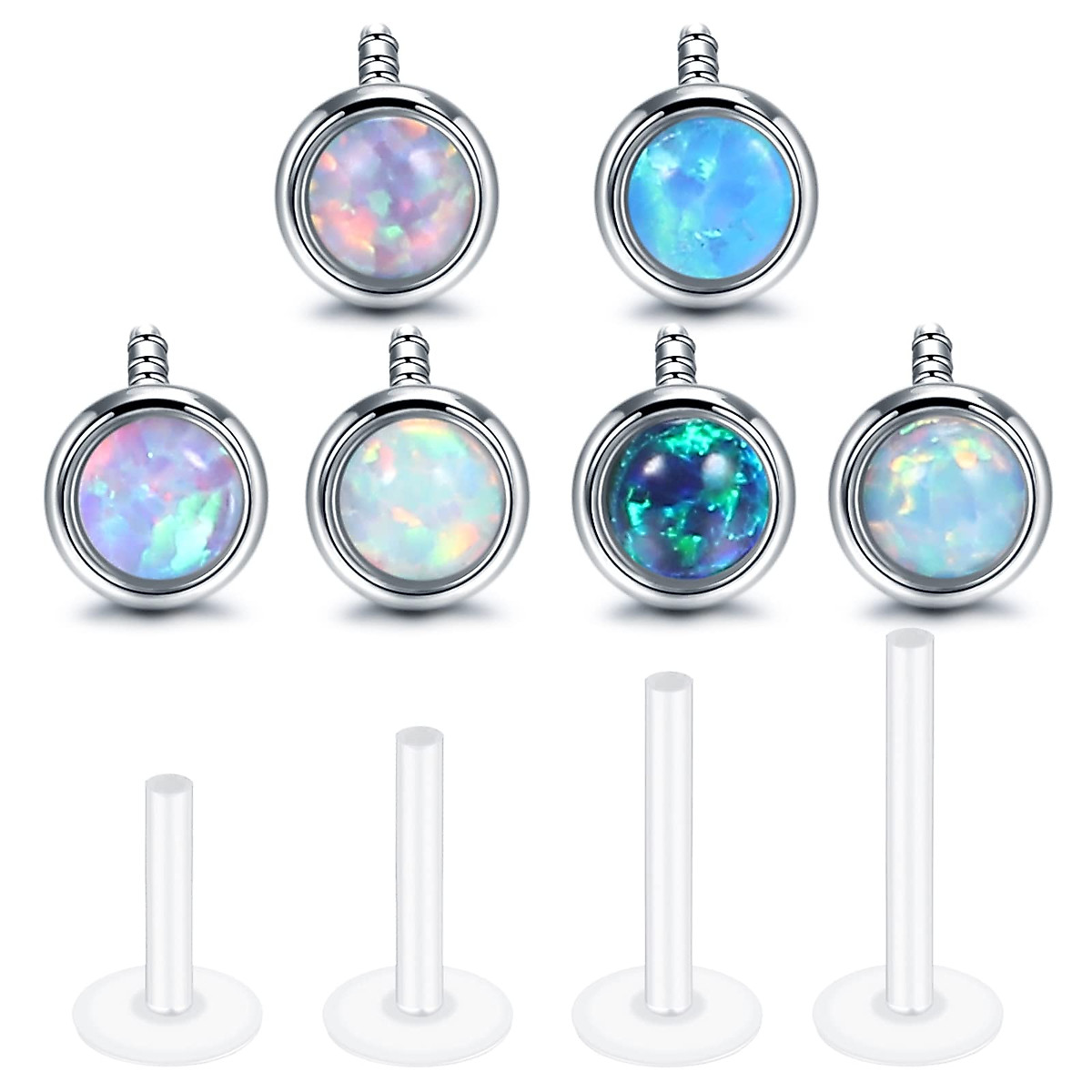 Aumeo 16G Clear Lip Labret Piercing Retainers Flexible Bioflex Acrylic Opal Labret Monroe Lip Ring Studs Ear Tragus Helix Cartilage Conch Piercing 6mm 8mm 10mm 12mm