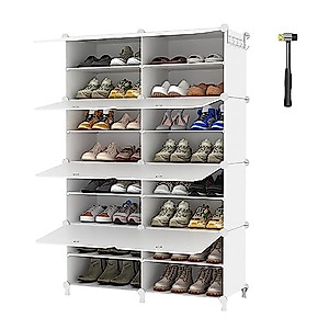 AWTATOS Shoe Rack, 8 Tier Shoe Storage Cabinet with Door, 32 Pair Shoe Organizer Shelves for Closet Hallway Bedroom Entryway, White