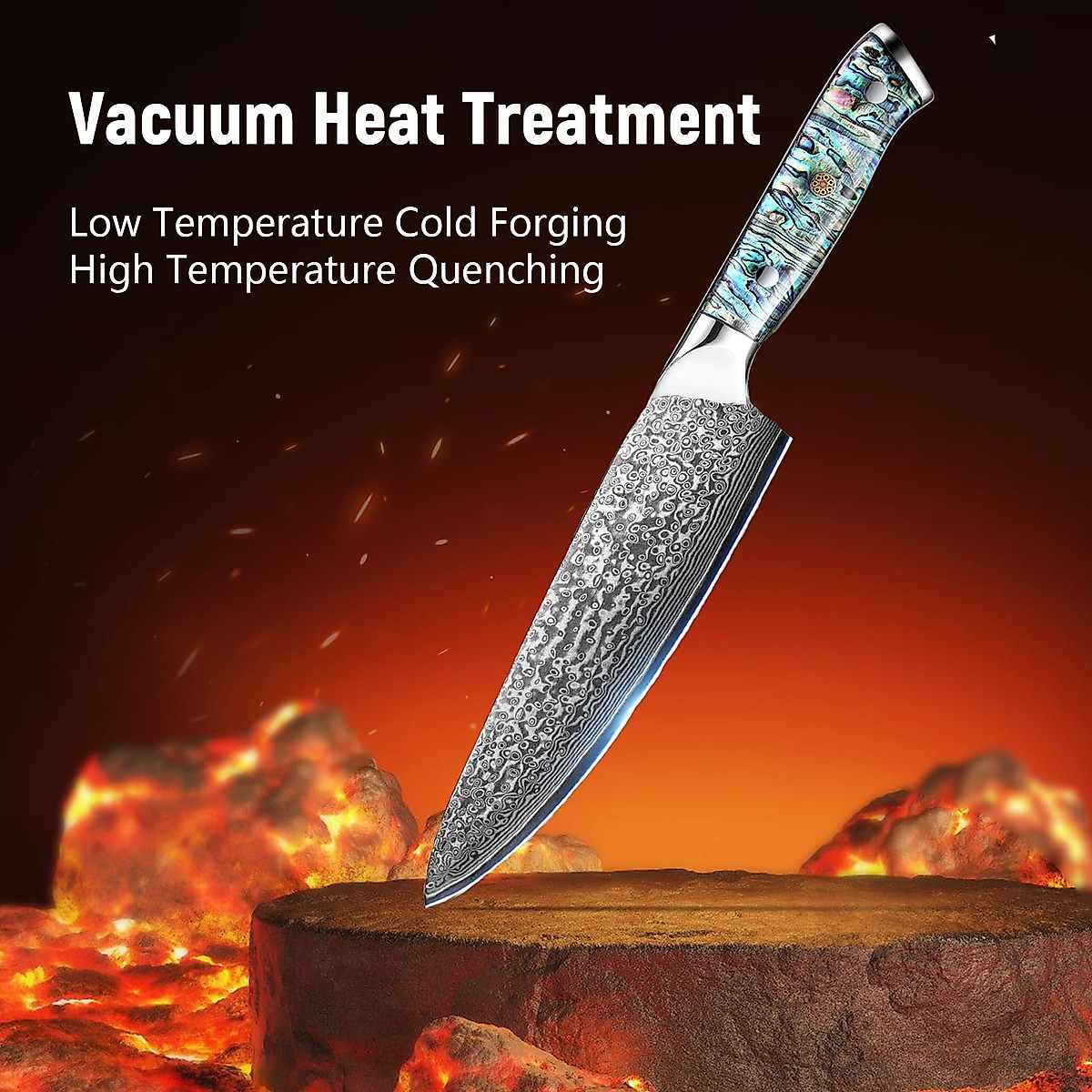 KEIZOKU Damascus Steel Chef Knife 8 Inch, Japanese Professional 10Cr15MOV Blade with Hand Forged Hammer Pattern, Ultra Sharp Kitchen Knife with Abalone Shell Ergonomic Handle