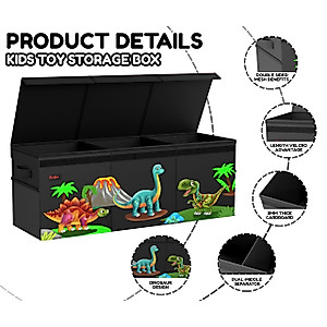 RUTIFUN Extra Large Toy Basket, Collapsible Toy Storage Organizer, Large Toy Chest Basket with Lid, Dinosaur Toy Storage Bin for Boys Girls, Toy Bins for Kids, Toy Box for Toddlers Living Room, Black