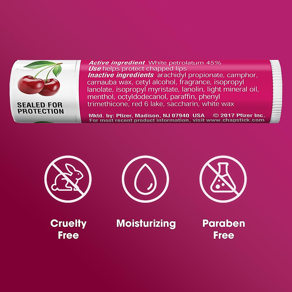 ChapStick Classic Cherry Lip Balm – Fruity & Sweet Lip Moisturizer for Dry Lips, 0.15 Oz