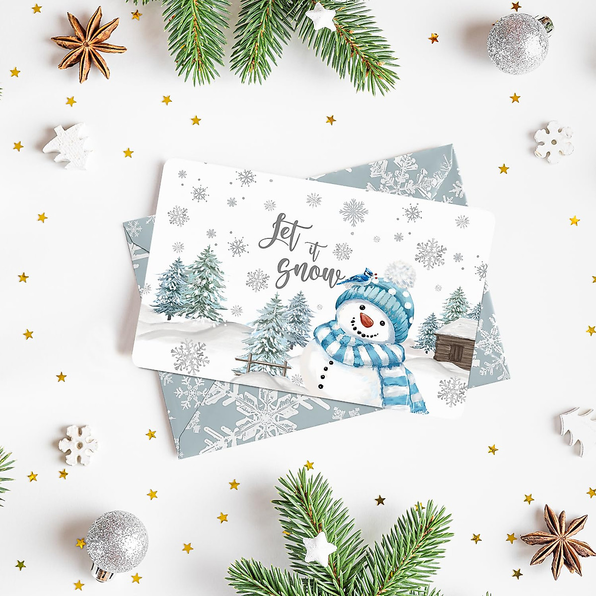 Artoid Mode 36 Pack Merry Christmas Thank You Cards Snowflake Snowman Xmas Tree Greeting Cards Gift With Envelope Sticker Blank Note Cards for Birthday Wedding Baby Shower Bridal Shower, 4 x 6 Inch