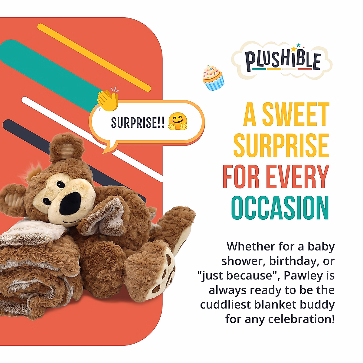 PLUSHIBLE Pawley Blankie Bestie, 2-in-1 Stuffed Animal Bear & Blanket, Soft Sensory Plush Toy Gift for Girls, Boys, Babies, Toddlers & Kids - Toddler Stuffed Animal with Blanket - Boys & Girls Toys