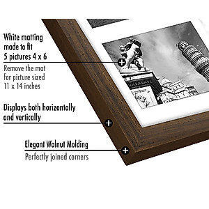 Americanflat 11x14 Collage Picture Frame in Walnut - Displays Five 4x6 Frame Openings or Use as 11x14 Picture Frame Without Mat - Engineered Wood, Shatter Resistant Glass, and Includes Hanging Hardware