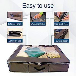 NDR Home XL Under Bed Boots Shoes Clothes Storage Organizer, Adjustable Dividers - Fits Tall Boots or 12 Pairs of Shoes - Compact space saving storage (Grey). Extra durable material, 36x25x6in.