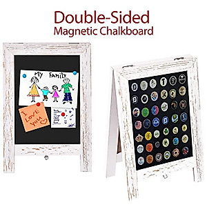 Umtiti Tabletop Chalkboard Sign, Double-Sided White Solid Pine Wood Framed Standing Chalkboard, 8.7×12.6" Small Kitchen Countertop Memo Board Décor for Home, Café, Bar, Wedding(SMHB-WH-2232A)