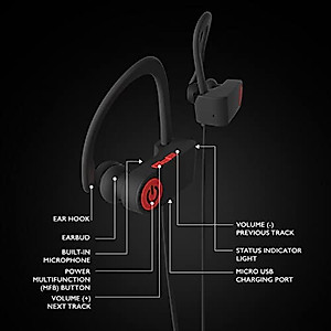 Klipxtreme JogBudz II Sports Earphones with Mic Lightweight Water-Resistant Earbuds with Ear Hooks Compatible with Siri and Google Voice, Wireless Headphones (Black)