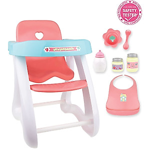 JC Toys - for Keeps Playtime! | Baby Doll High Chair | Fits Dolls up to 17" | Sturdy High Chair and Play Accessories | Ages 2+, Pink
