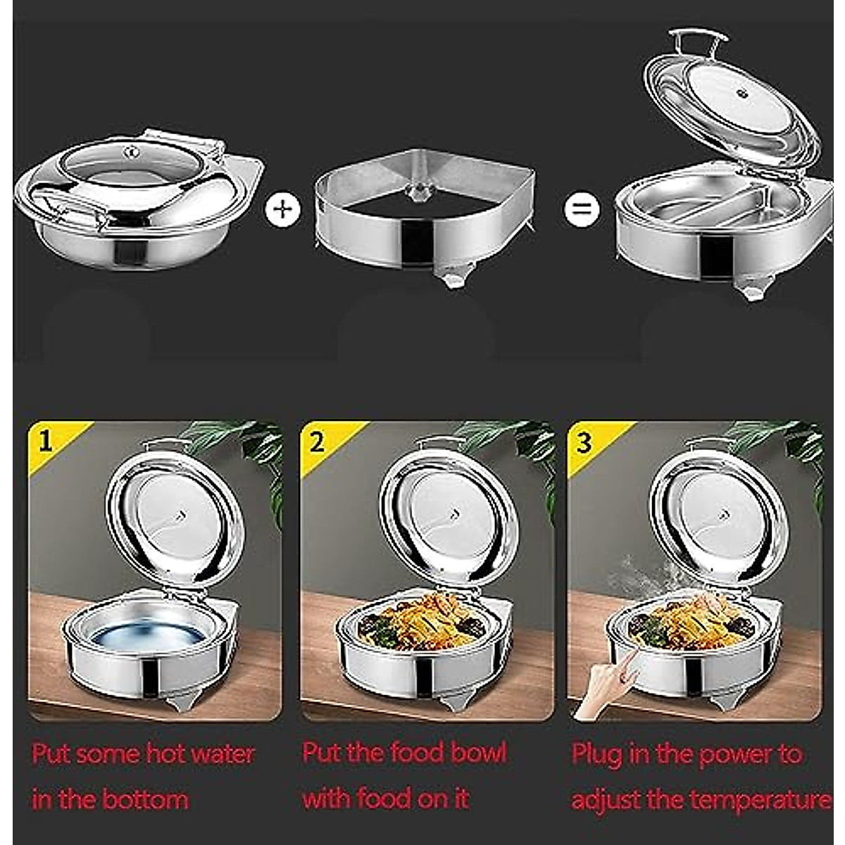 Chafing Dishes Chafing Dish Buffet Set, Food Warmers Server Warming Tray Round Rectangular Chafers, Stainless Steel Square Chafer, Round Food Warmer Chafing For Catering Warmer Chafer Set, Energy Effi