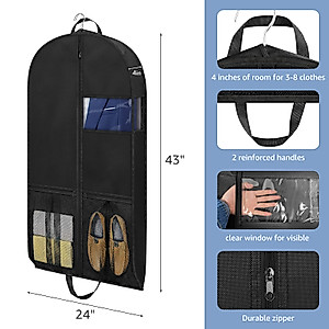 Shenehsmp 43" Garment Bags Heavy Duty Suit Bags for Travel Hanging Clothes Closet Storage, 4" Gussetes with Pockets and 2 Carry Handles, Protector for Coat, Dress, Jacket, Shirts, 3 Packs