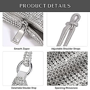 SWEETV Women's Evening Bag,Rhinestone Clutch Purse for Formal/Wedding/Cocktail/Prom/Party/Club,Silver Hobo Bags,Large
