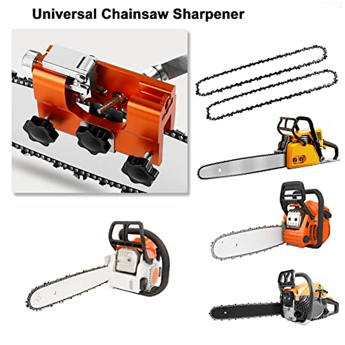Chainsaw Sharpener, Chainsaw Sharpening Jig Hand-Cranked Chainsaw Sharpener Kit with 3 Grinding Rod, Chainsaw Sharpening Tool for Gas/Electric Chain Saw, Lumberjack and Garden Worker (Large Size)