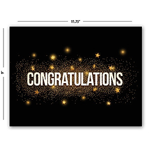 Small World Greetings Large Black and Gold Congratulations Card from Group - Blank Inside With Envelope - 11.75" x 9" - Farewell, Graduation, Anniversary, and More